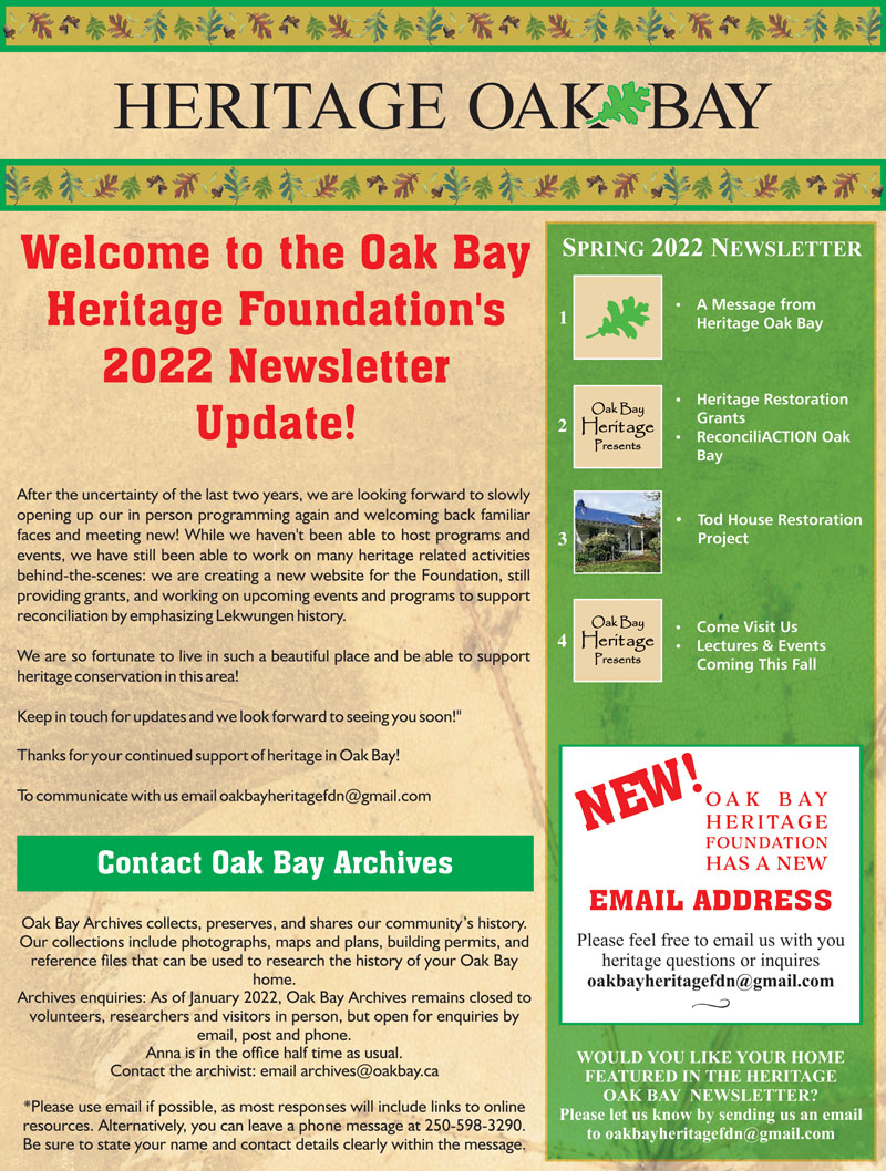 Spring 2022 Newsletter - Oak Bay Heritage Foundation